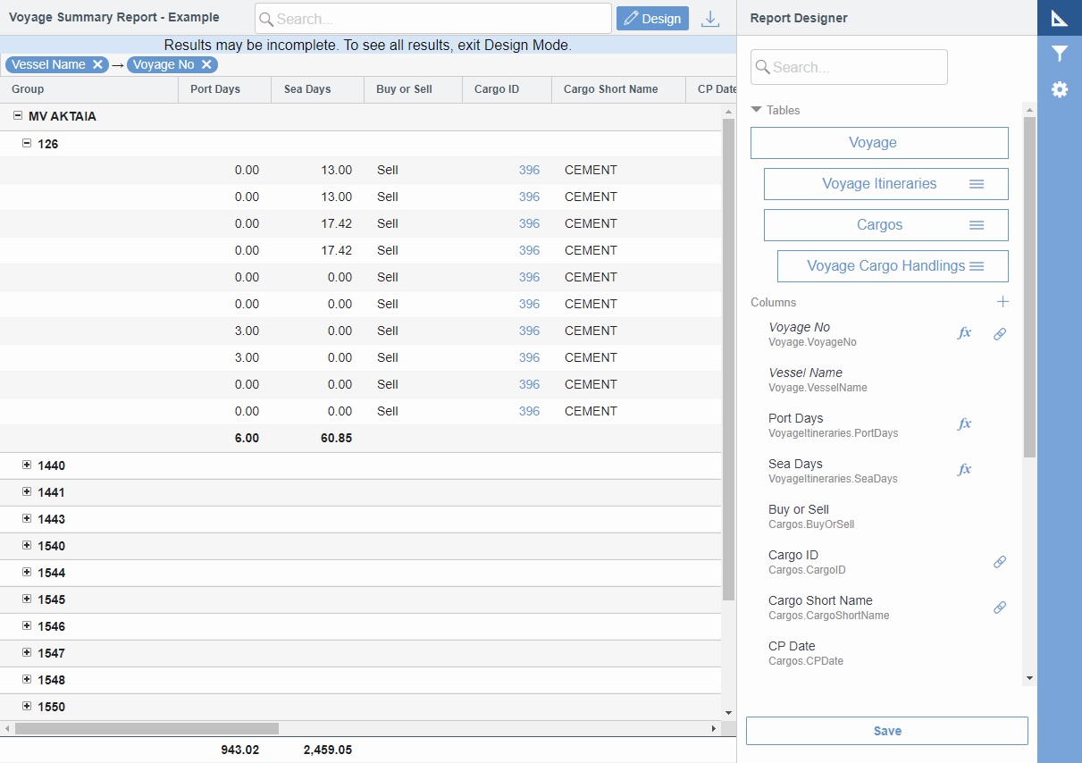 IMOS - Creating a Voyage Summary Report in the Report Designer